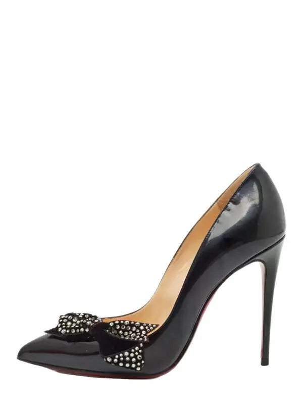 CHRISTIAN LOUBOUTIN Madame Menule Patent Leather Pumps With Embellished Bows - Black