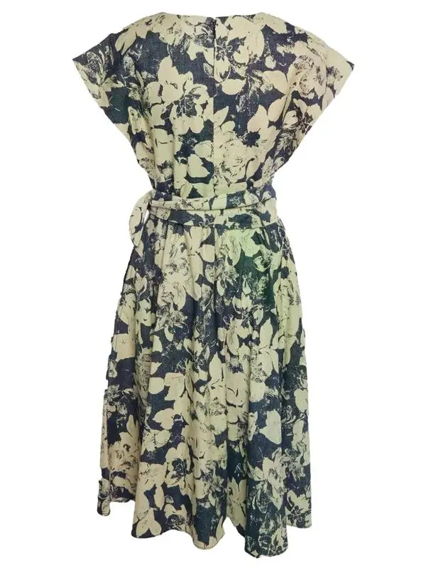 Carolina Herrera Floral Print Belted Midi Dress - Blue