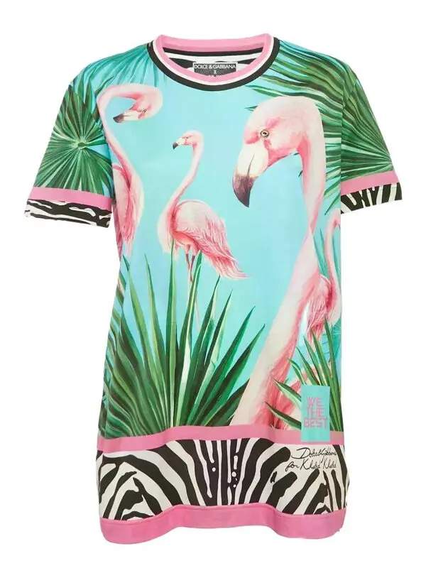 Dolce & Gabbana Flamingo & Zebra Print T-shirt - Blue