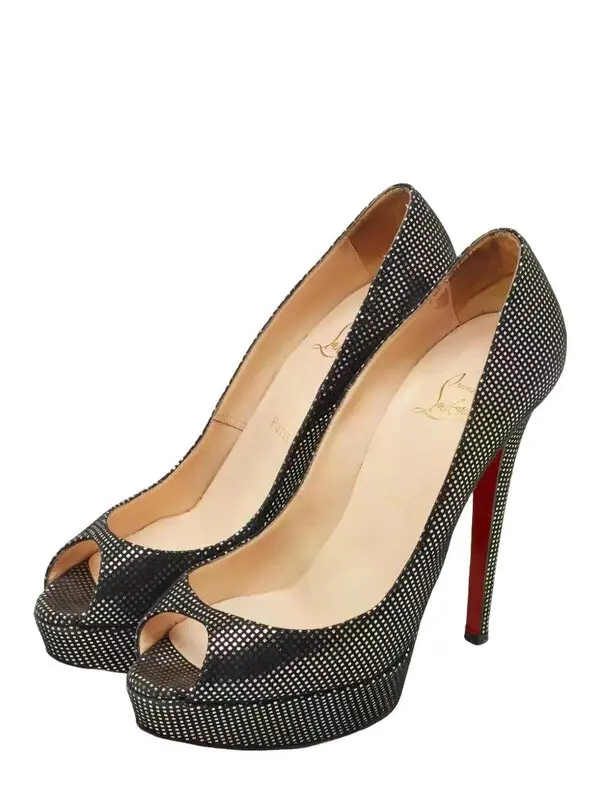 CHRISTIAN LOUBOUTIN Calf Suede Peep Toe Platform Pumps - Black