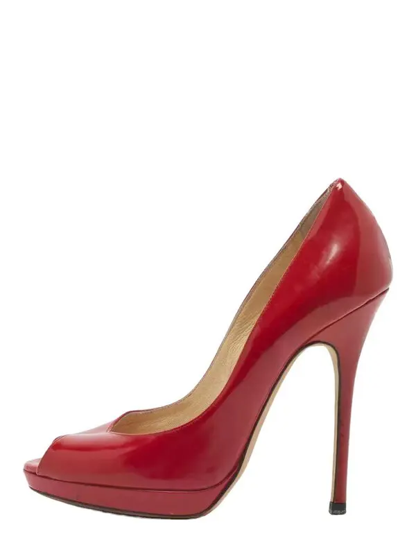 JIMMY CHOO Patent Peep-toe Stiletto Pumps - Red
