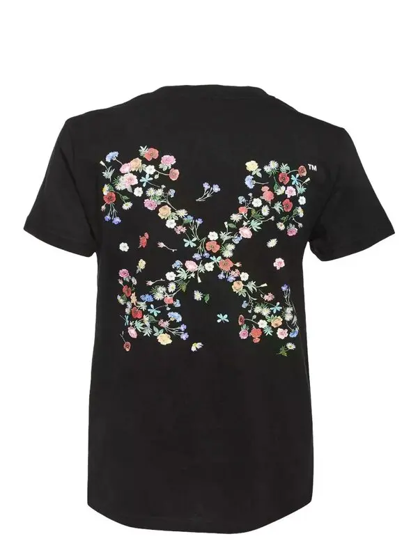 Off-White Arrow Floral Embroidered T-shirt - Black