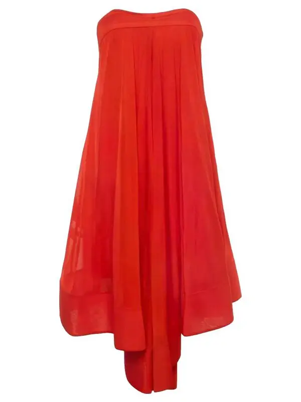 Celine Strapless Draped Midi Dress - Red
