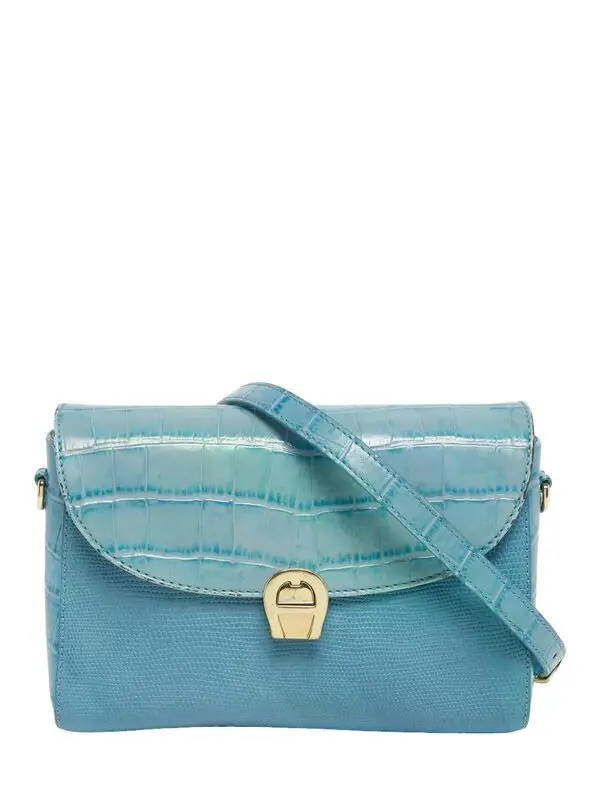 AIGNER Genoveva Embossed Leather Crossbody Bag - Blue