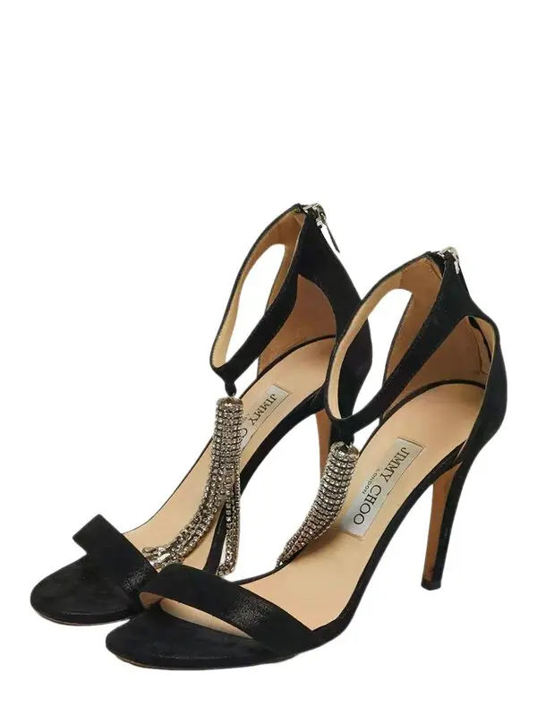 JIMMY CHOO Viola Crystal Fringe Sandals - Black