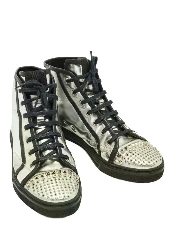Gucci Stud-embellished Metallic Leather High-top Sneakers - Silver
