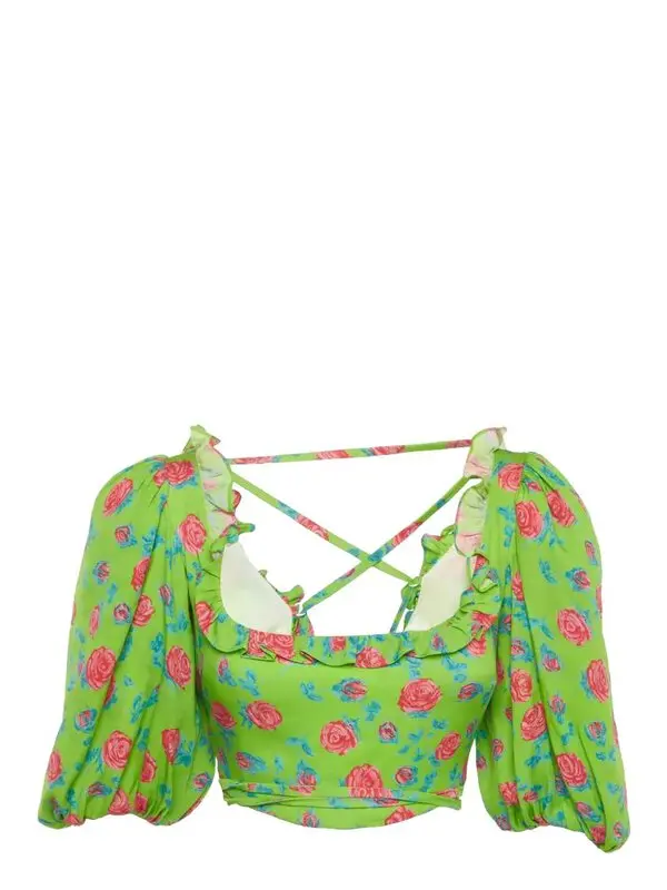 Miu Miu Rose-print Crop Top - Green