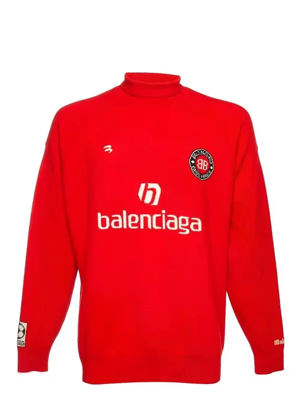 Balenciaga Logo Intarsia Turtleneck Sweater - Red