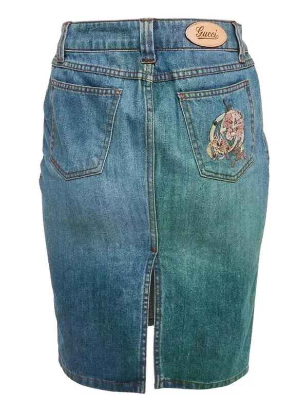 Gucci Floral Embroidered Pencil Mini Skirt - Blue