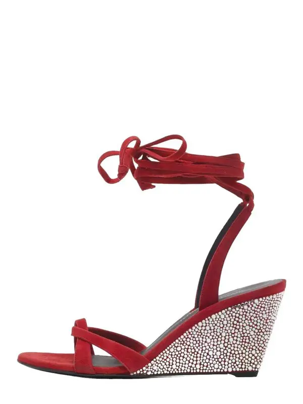 GIUSEPPE ZANOTTI Embellished Lace-up Wedge Sandals - Red