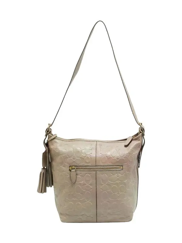 COACH Legacy Tassel Shoulder Bag In Beige Calf Leather With Embossed Signature Pattern - Neutrals