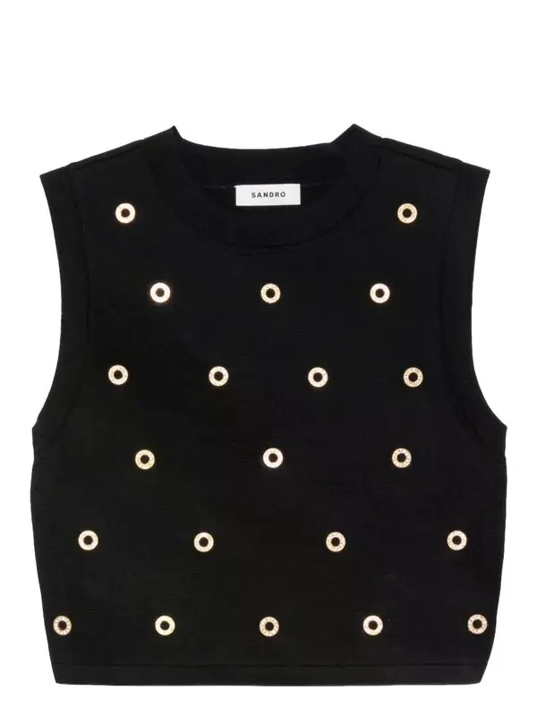 Sandro Cropped Eyelet Vest - Black