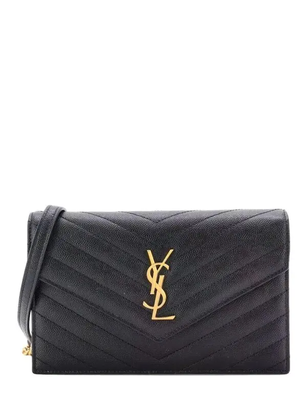 Saint Laurent Classic Monogram Wallet On Chain Matelasse Chevron Leather Small Crossbody Bag - Black