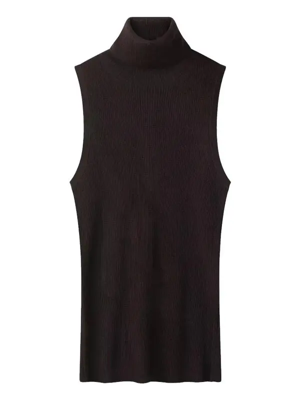Stylein Ribbed Roll-neck Sleeveless Knit Top - Brown