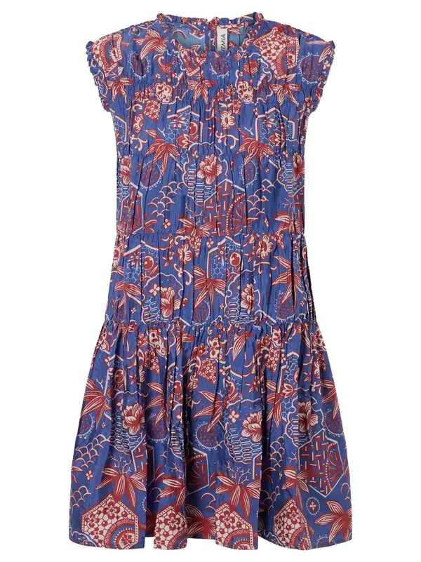 Alix Of Bohemia Jule Delft Shirred Floral-printed Cotton And Silk-blend Mini Dress - Multi