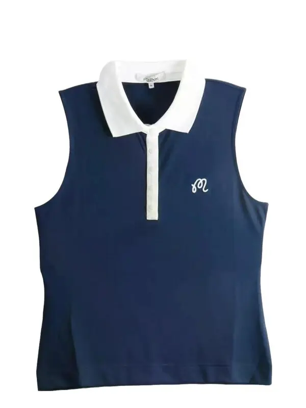 MALBON Sleeveless Logo Polo - Blue