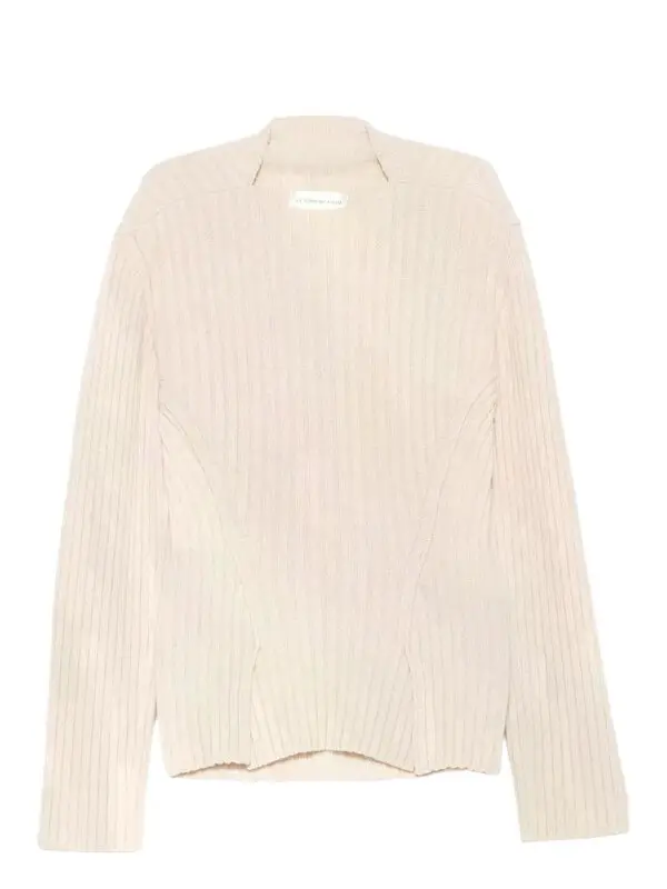 Victoria Beckham Ribbed-knit Slit-hem Sweater - Neutrals