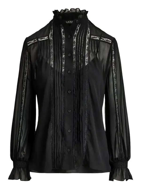 Ralph Lauren Lace-trim Pintucked Blouse - Black