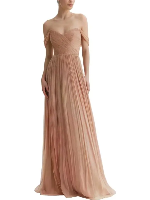 FRAMBOISE Kiros Off-shoulder Pleated Gown - Neutrals