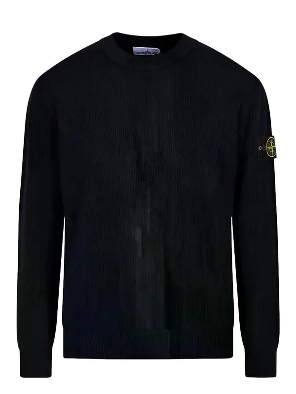 Stone Island Crew Neck Long Sleeve Sweater With Logo Patch - Blue