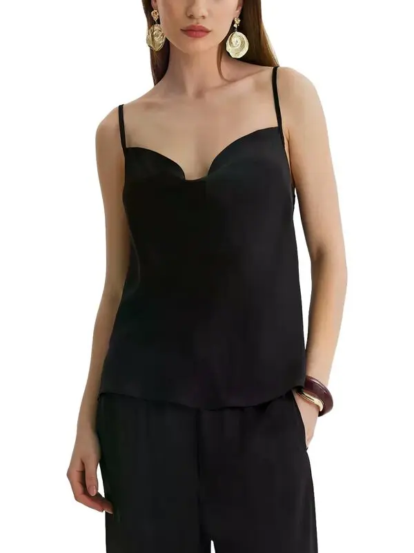 FRAMBOISE Silk Cowl Neck Spaghetti Strap Top - Black