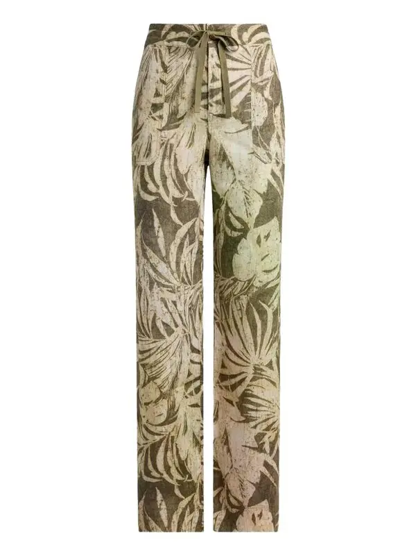 Ralph Lauren Palm Frond Print Linen Wide Leg Trousers - Neutrals