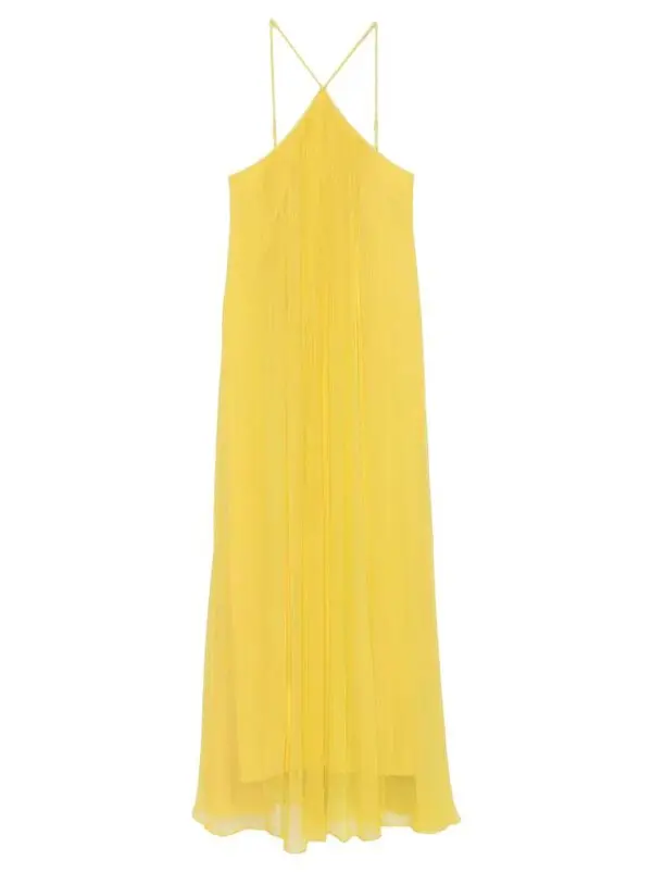 Staud Dasha Pleated Halterneck Maxi Dress - Yellow