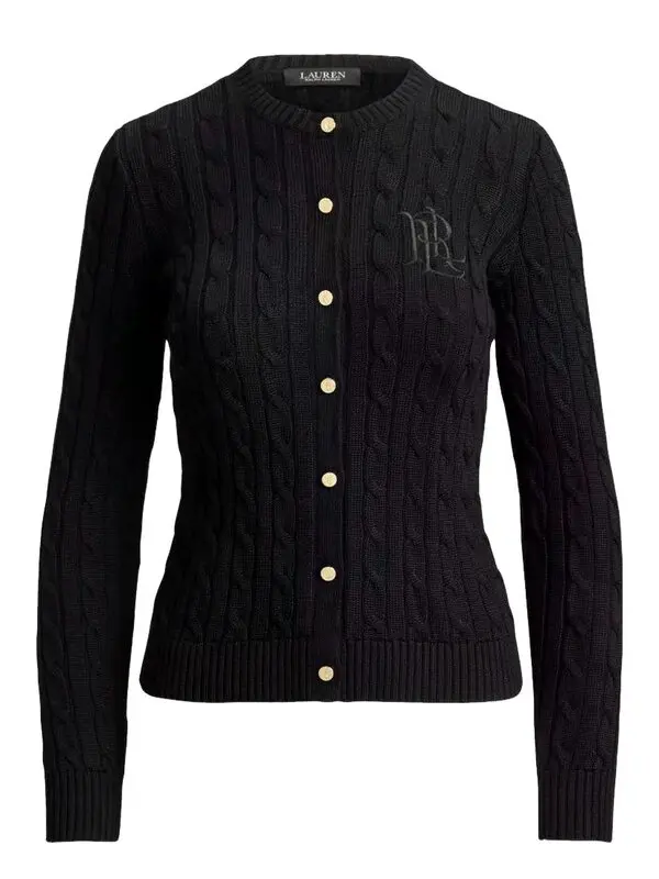 Ralph Lauren Cable-knit Embroidered-logo Cardigan - Black