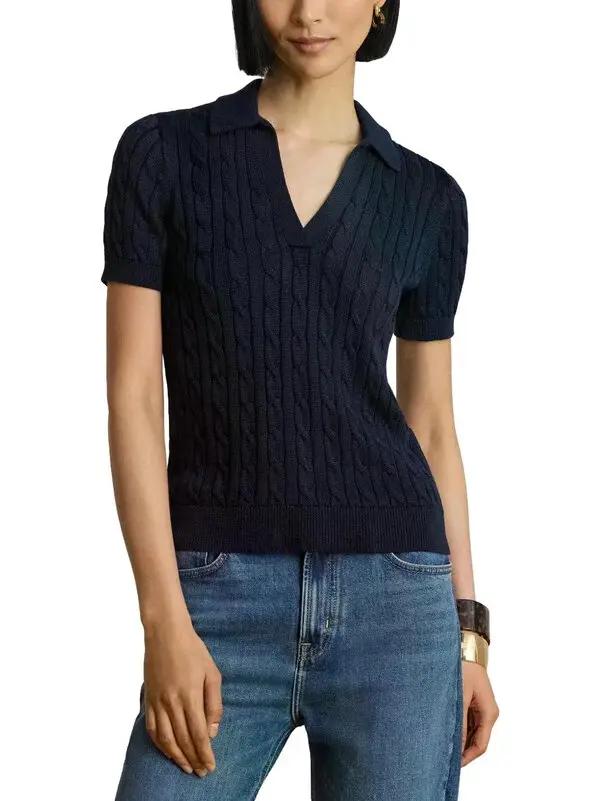 Ralph Lauren Cable Knit Polo Shirt - Blue