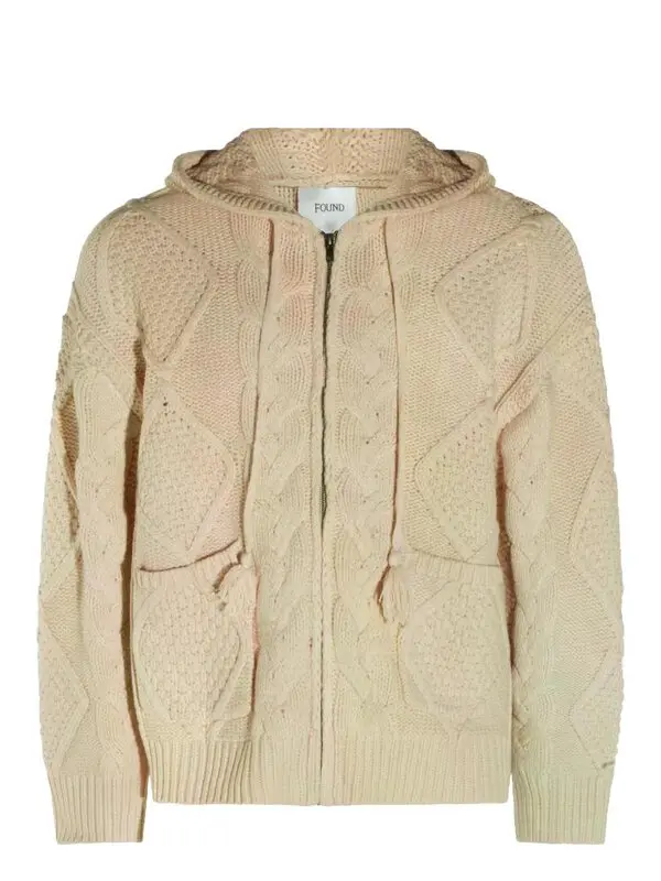 FOUND Cable Knit Zip-up Hoodie With Tassels - Neutrals