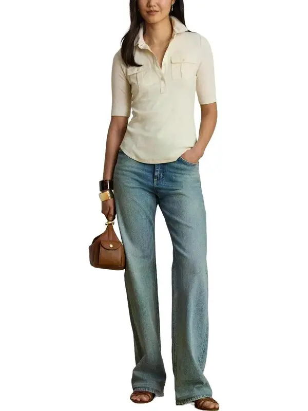 Ralph Lauren Rib-knit Elbow-sleeve Top - Neutrals