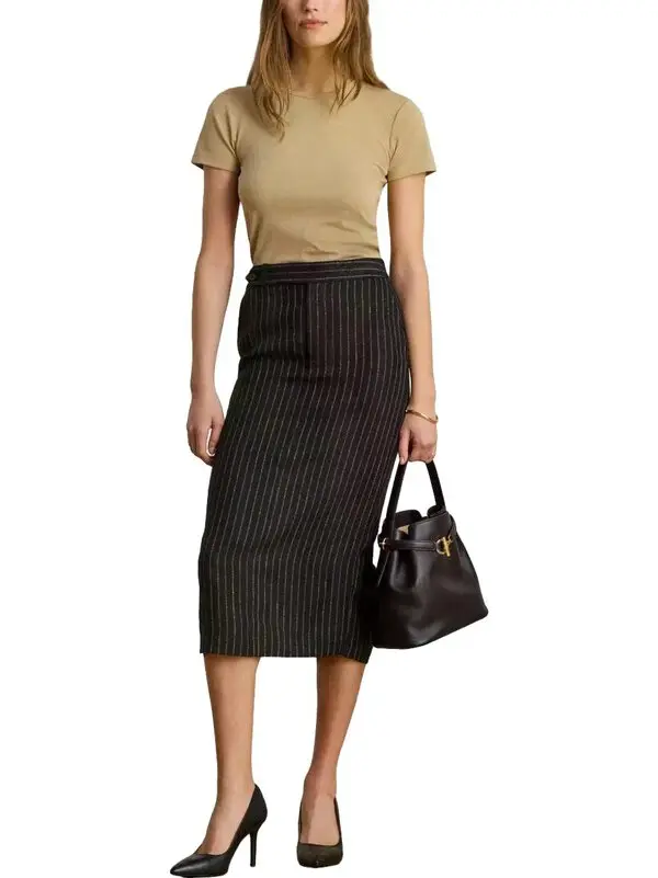 Ralph Lauren Chalk-stripe Linen Pencil Midi Skirt - Black