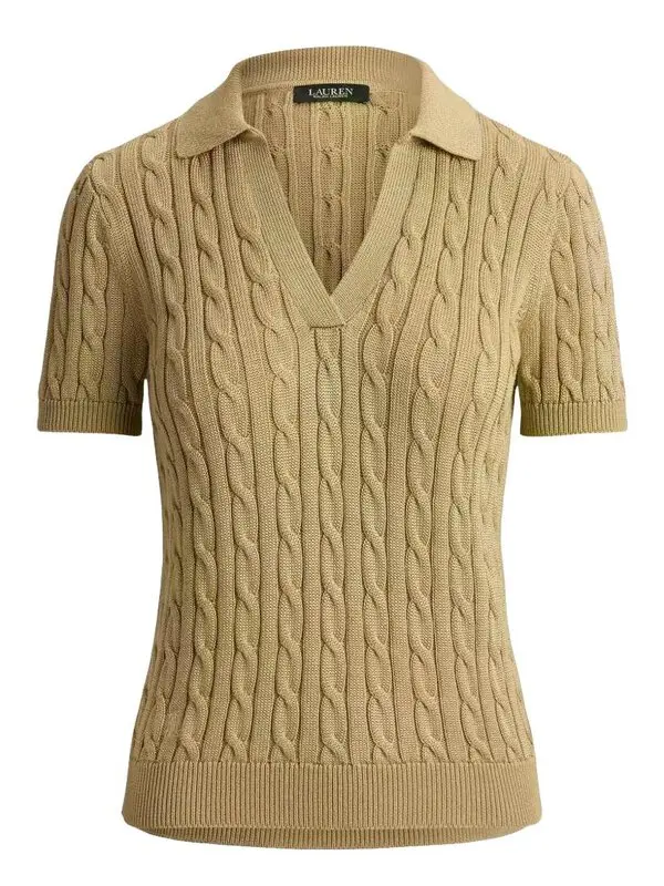 Ralph Lauren Cable-knit Short-sleeve V-neck Polo Shirt - Neutrals