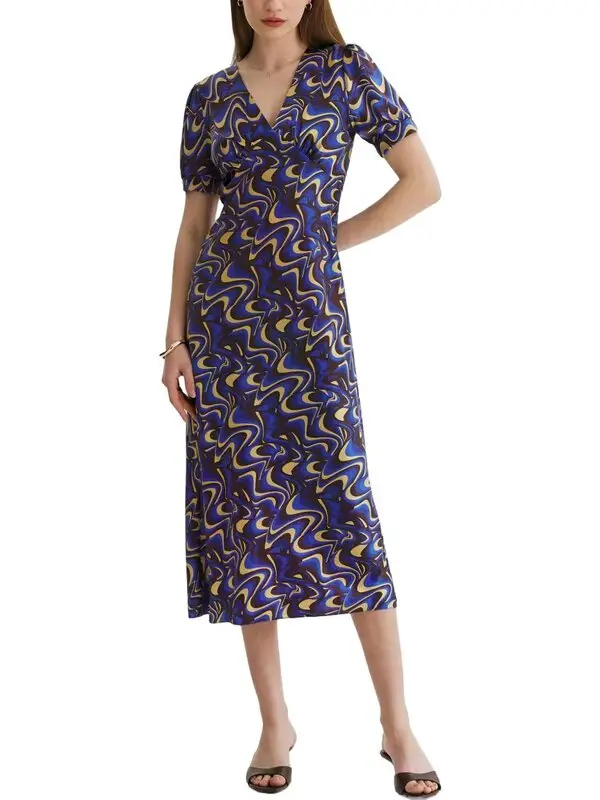 FRAMBOISE Abstract Print Silk Midi Dress - Blue