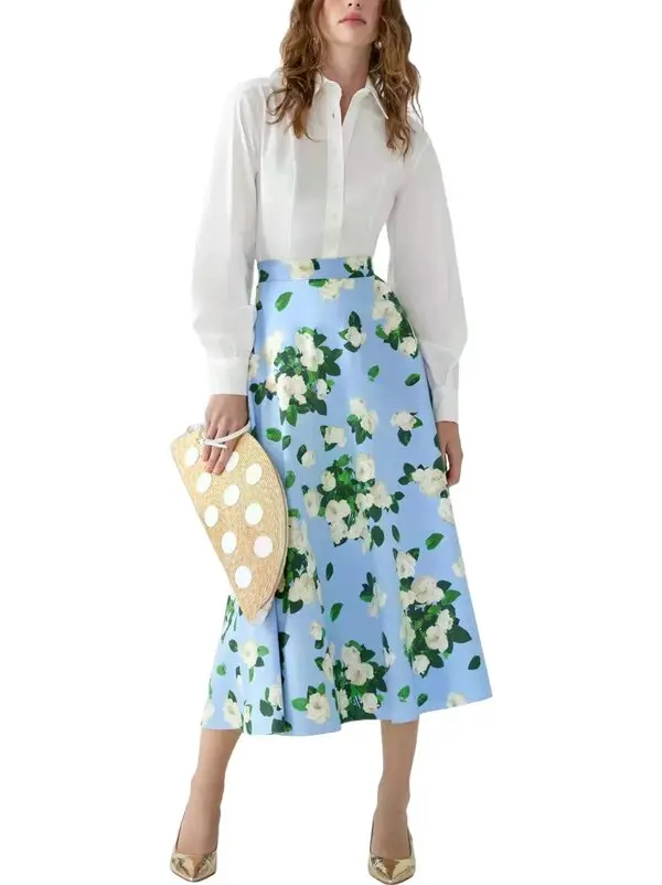 Carolina Herrera Floral Print Midi Skirt - Blue