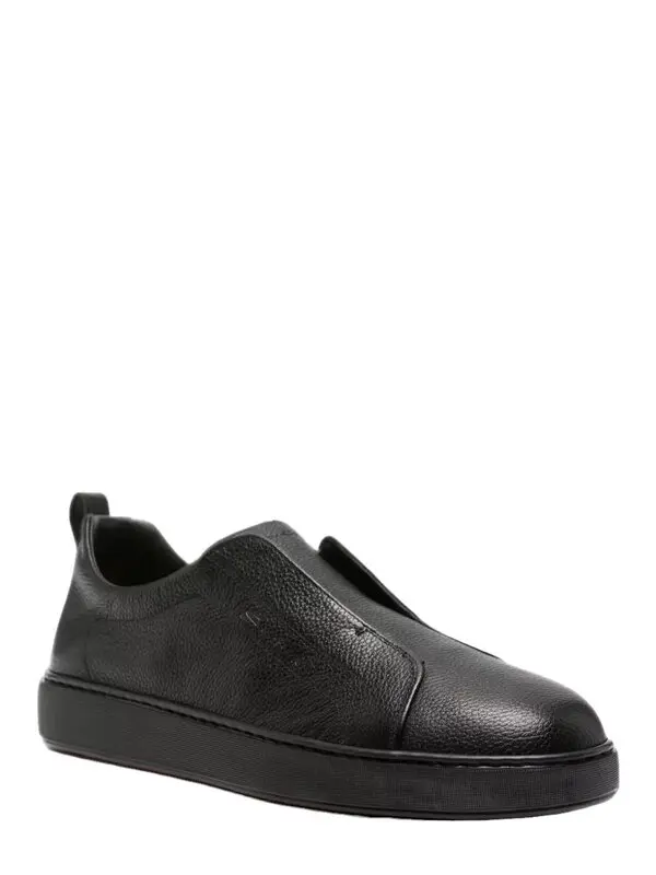 Santoni S-victory Grainy-leather Slip-on Sneakers - Black