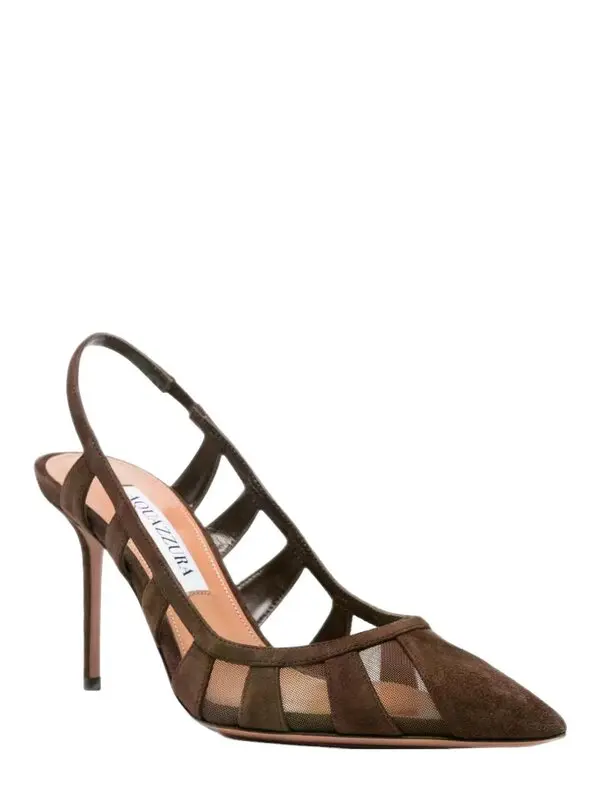 AQUAZZURA Suede Mesh Panelled Slingback Pumps - Brown