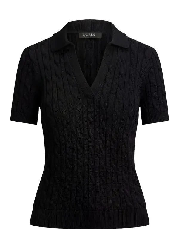 Ralph Lauren Cable Knit Short Sleeve Polo - Black