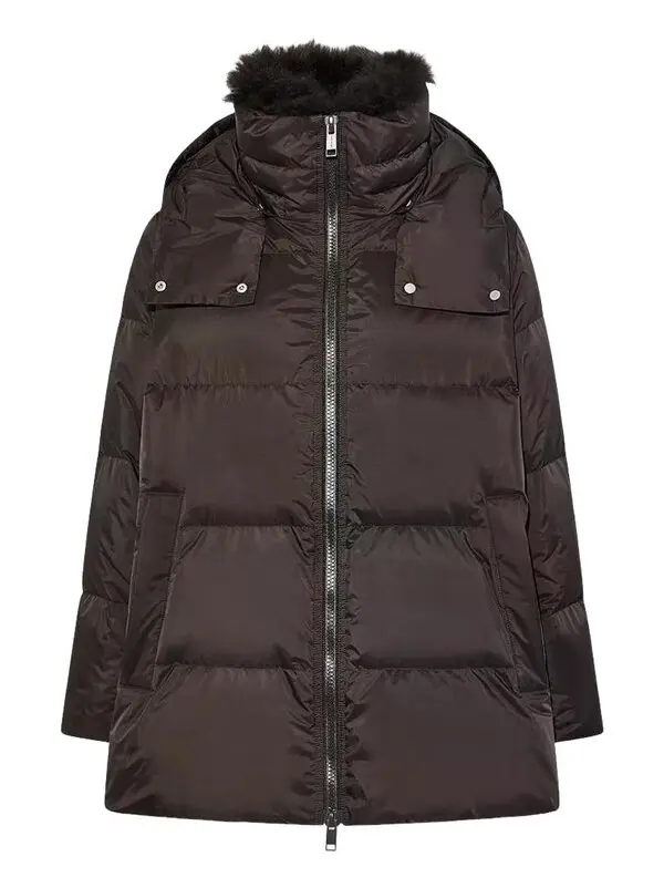 YVES SALOMON A-line Hooded Puffer Jacket With Lambswool Trim - Brown