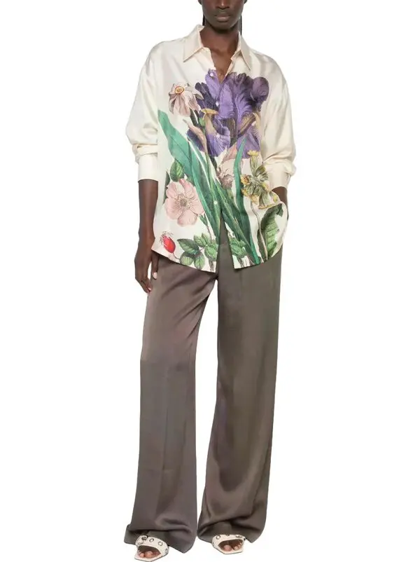 PIERRE-LOUIS MASCIA Floral-print Silk Shirt - Neutrals
