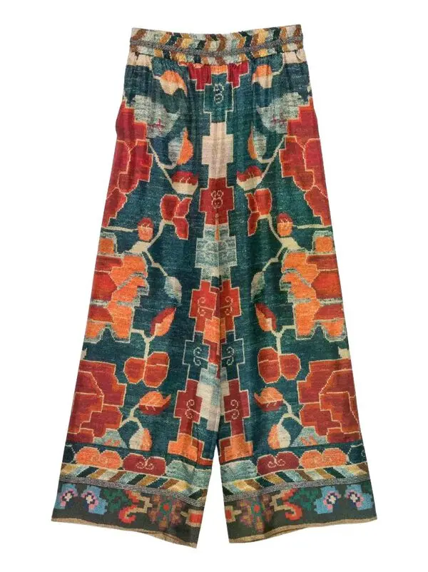 PIERRE-LOUIS MASCIA Geometric Print Wide-leg Trousers - Green