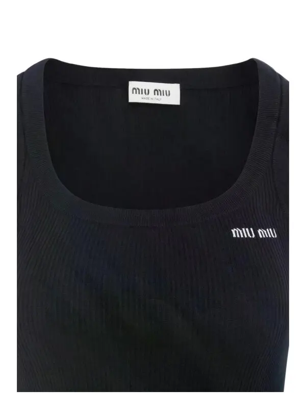 Miu Miu Logo Embroidered Ribbed Tank Top - Blue