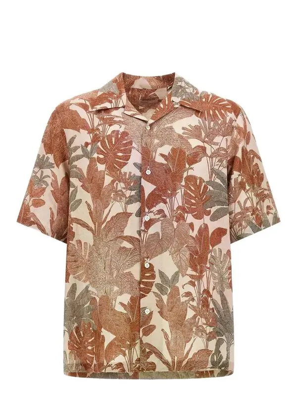 Herno Tropical-print Linen Shirt - Orange