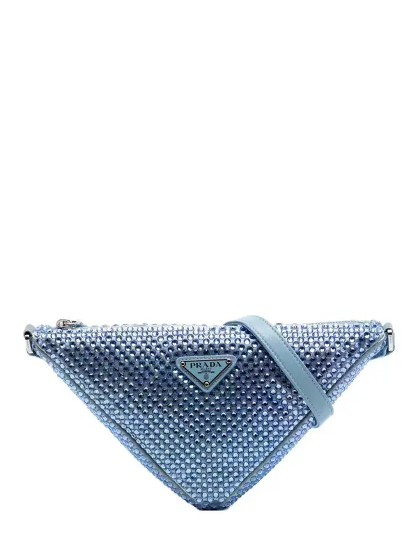 Prada Crystal Embellished Satin Triangle Shoulder Bag - Blue