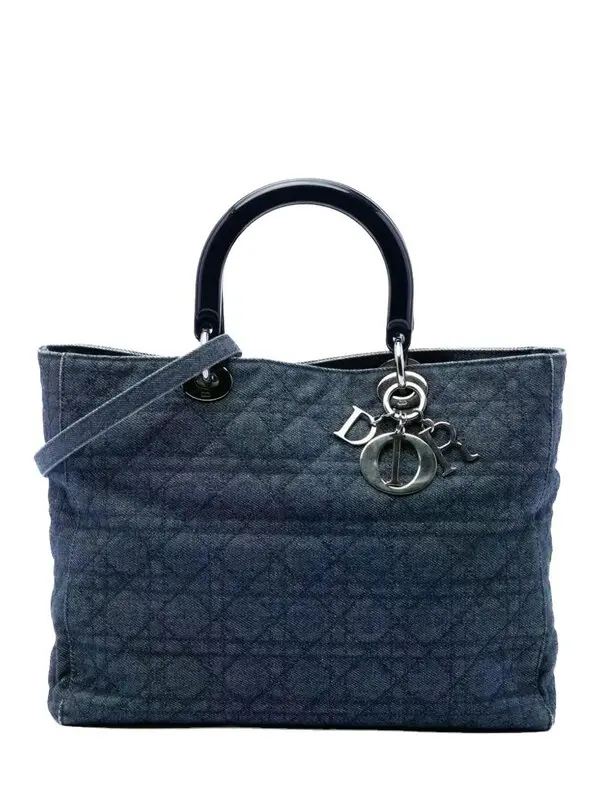 Dior 1999 Large Denim Cannage Lady Satchel - Blue