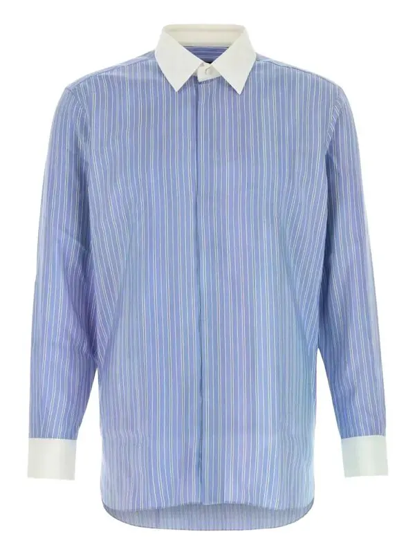 TOM FORD Striped Embroidered Silk Shirt - Blue