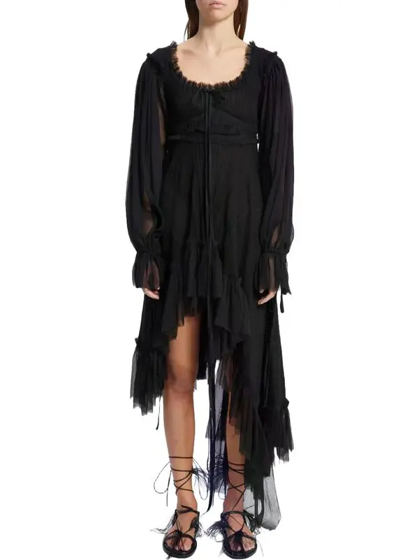 ANN DEMEULEMEESTER Empire Ruffled Asymmetric Hem Dress - Black