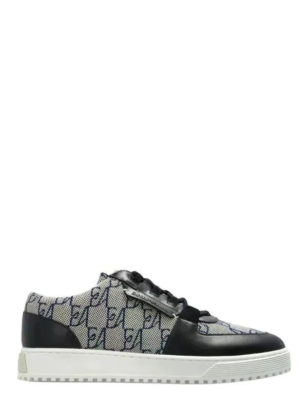 Emporio Armani Monogram Print Leather Sneakers - Neutrals