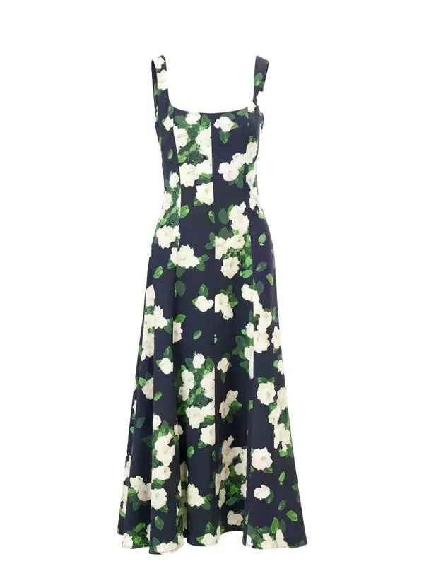 Carolina Herrera Floral Print Midi Dress - Blue