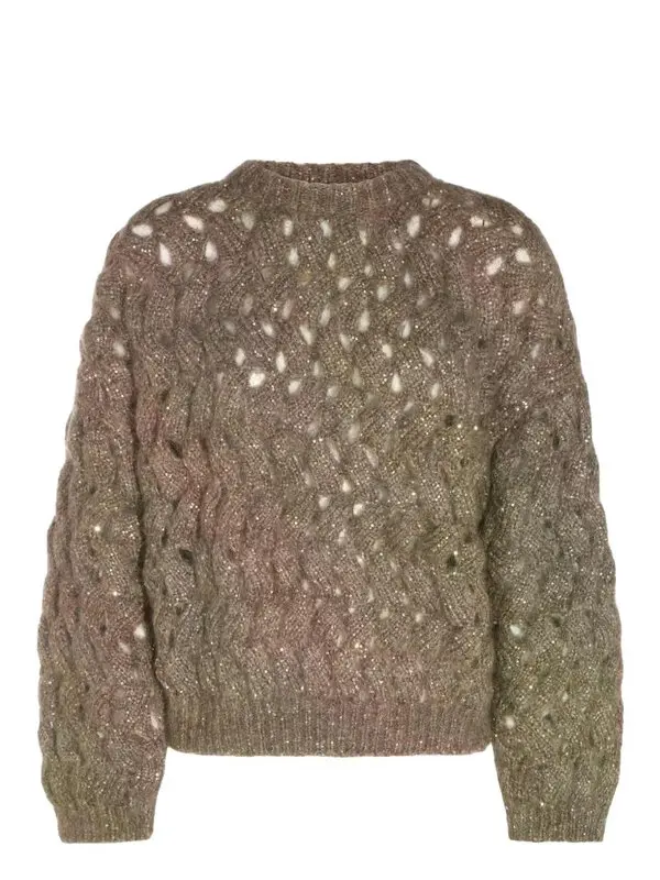 Brunello Cucinelli Sequin Embellished Cable Knit Sweater - Brown